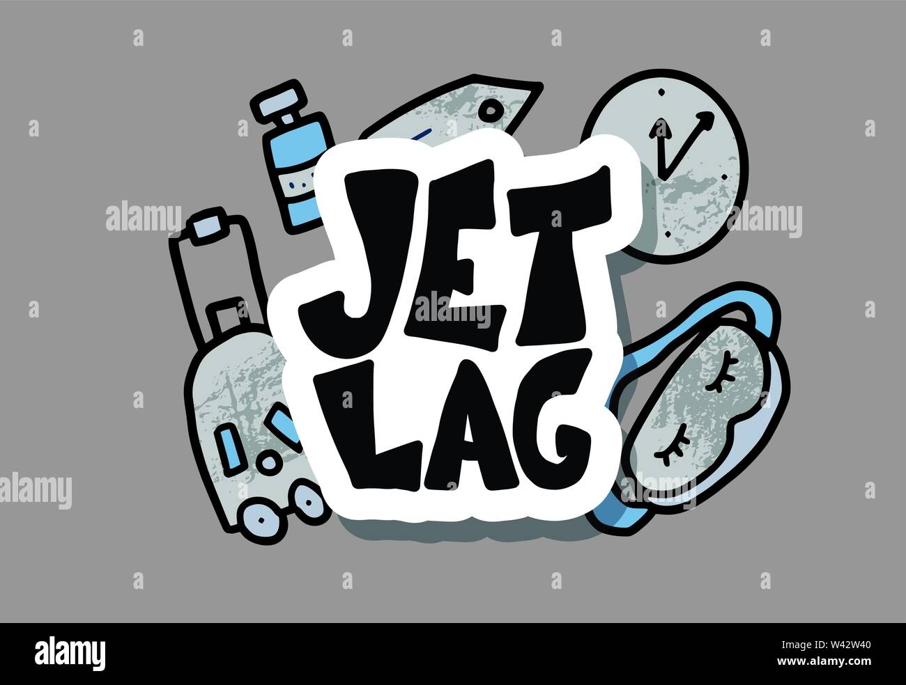 Jet lag concept. Jet lag sticker quote with decoration. Vector ...