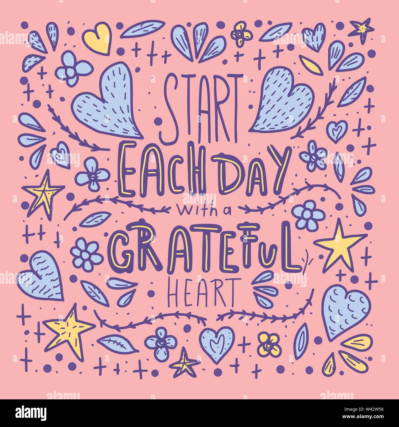 Start each day with a grateful heart poster. Handwritten lettering with ...