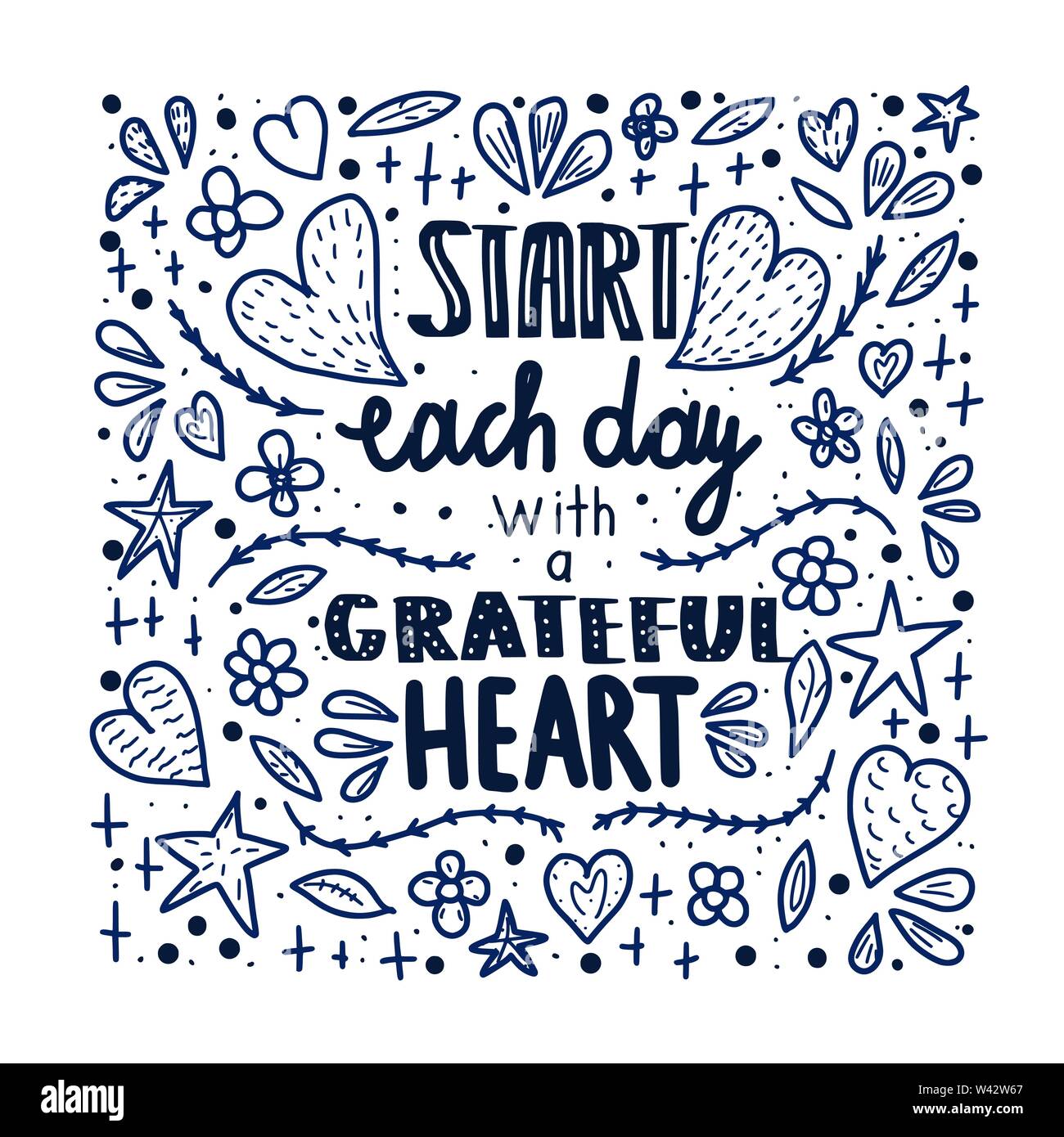 Start each day with a grateful heart poster. Handwritten lettering with ...