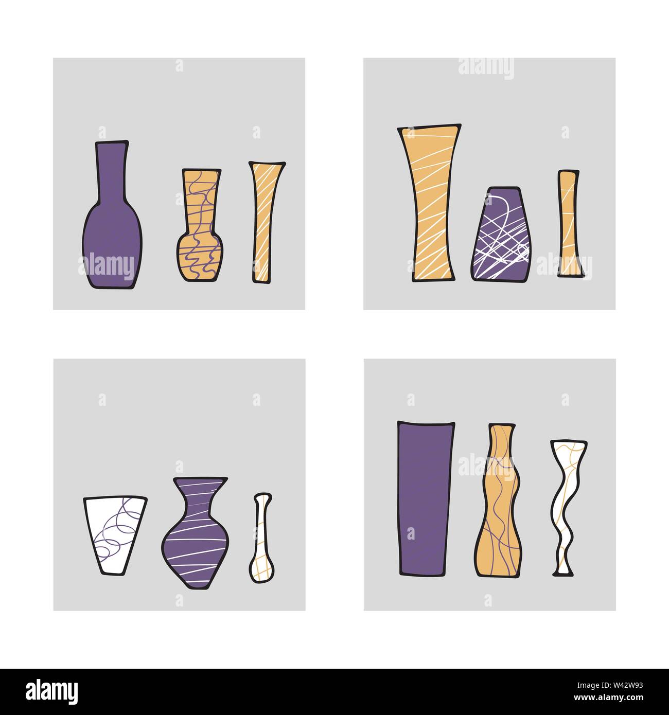 Set of flowers vases in doodle style. Vector illustration Stock Vector ...