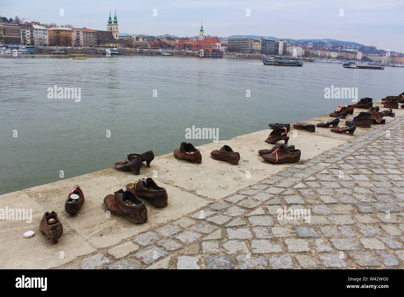 The 'Shoes On The Danube Bank' memorial in Budapest, commemorating the ...