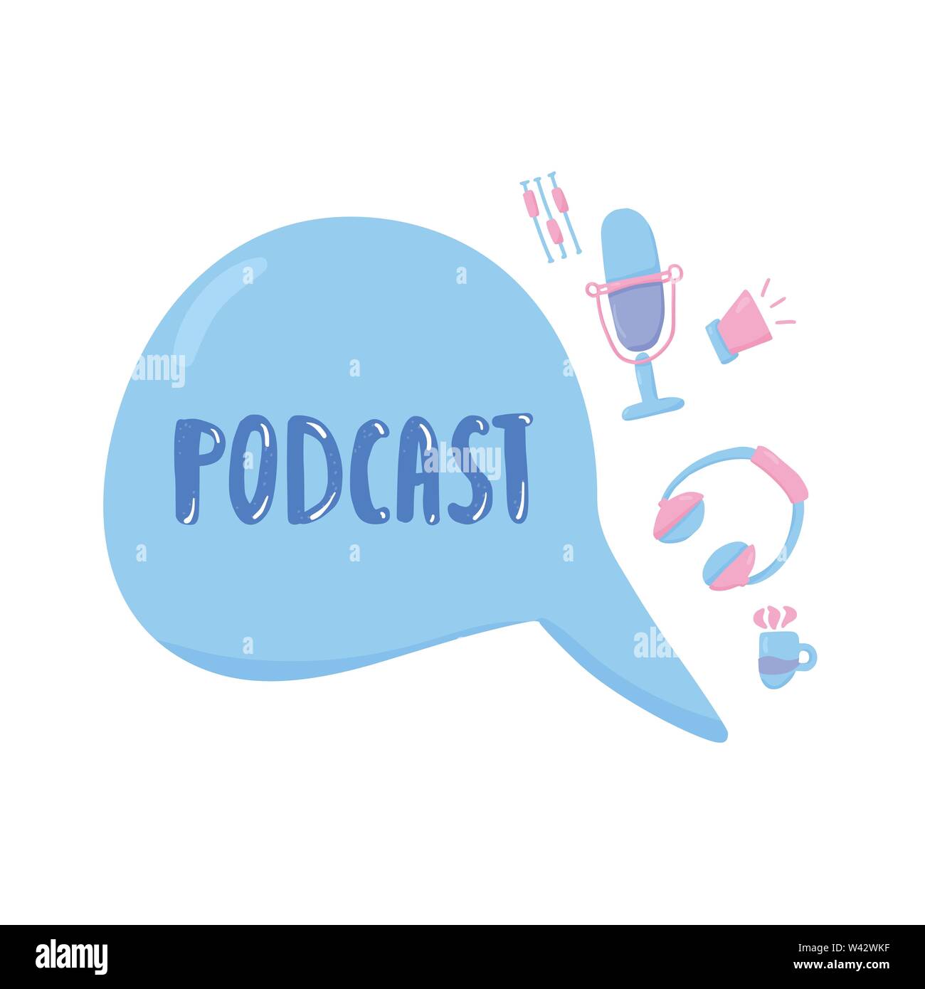 Podcast emblem with handwritten lettering and decoration. Text and ...