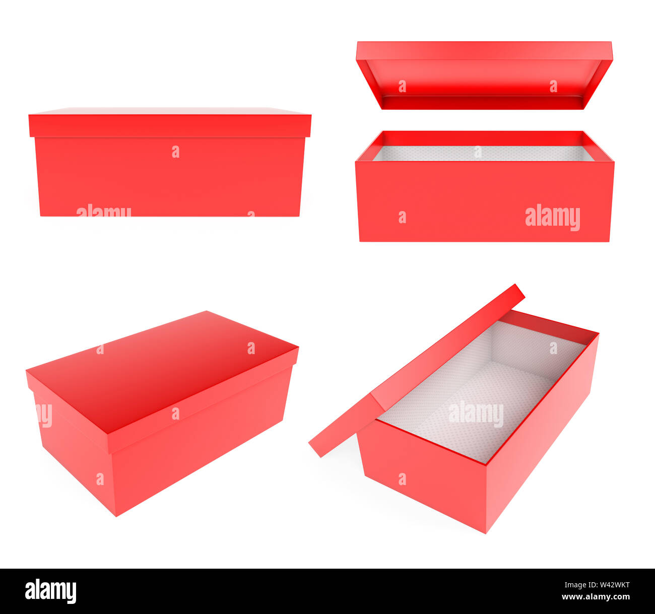 Red shoe box. Collection. 3d rendering illustration isolated on white ...