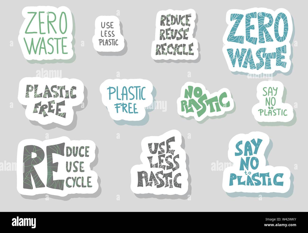 Zero waste stickers quotes isolated. No plastic emblems with ...