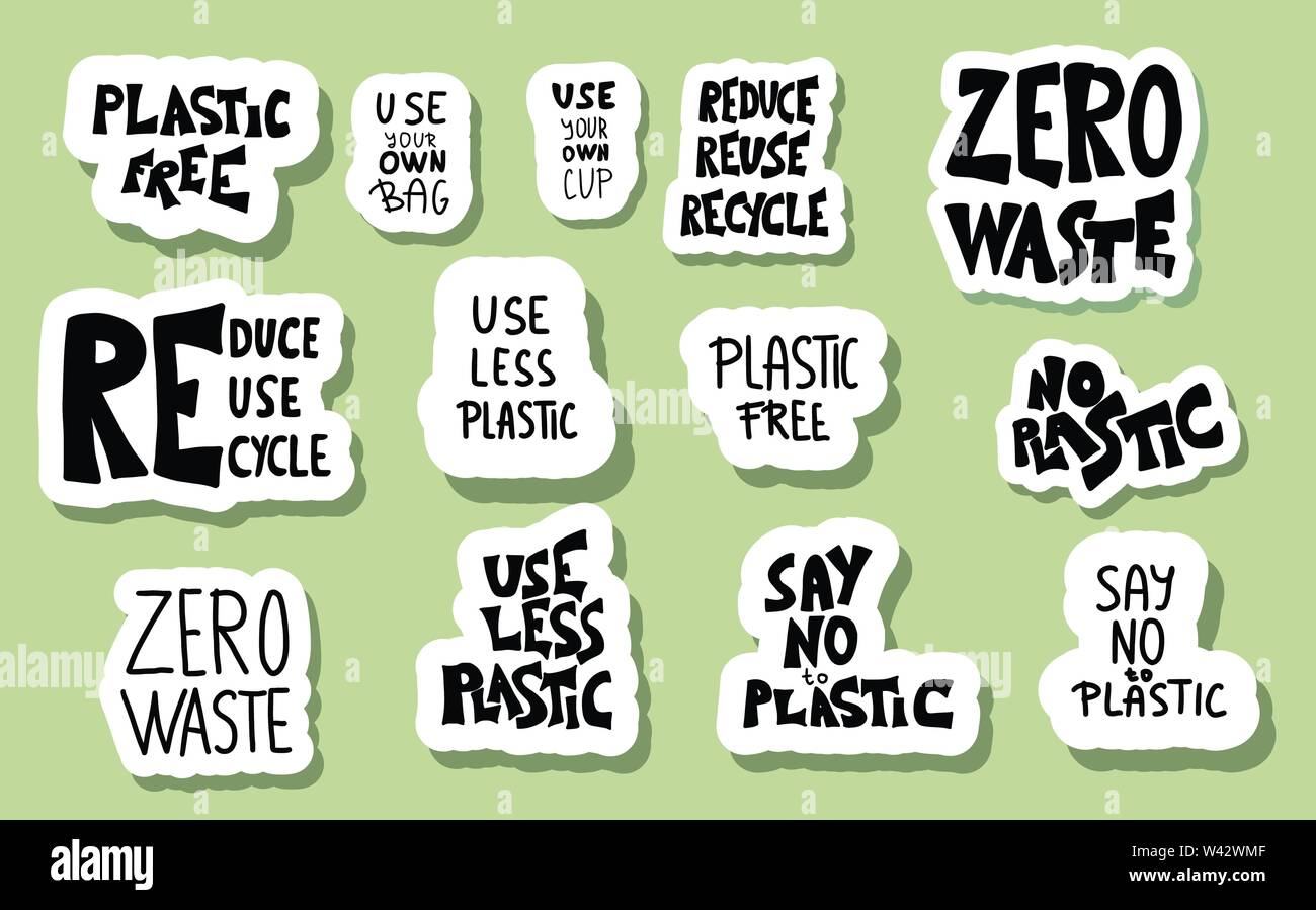Zero waste stickers quotes isolated. No plastic emblems with ...