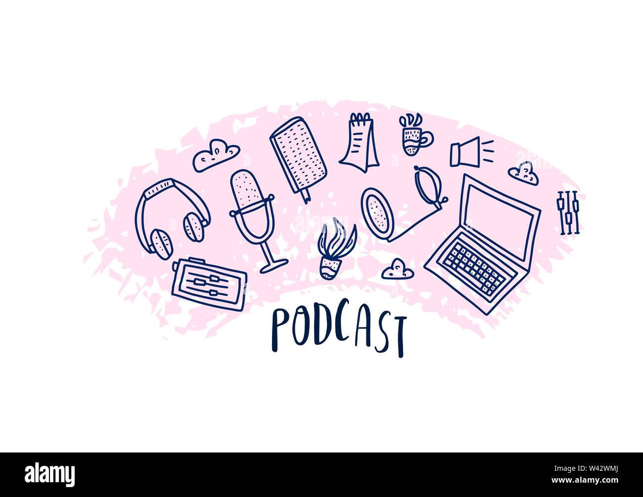 Podcast emblem with handwritten lettering and decoration. Text and ...