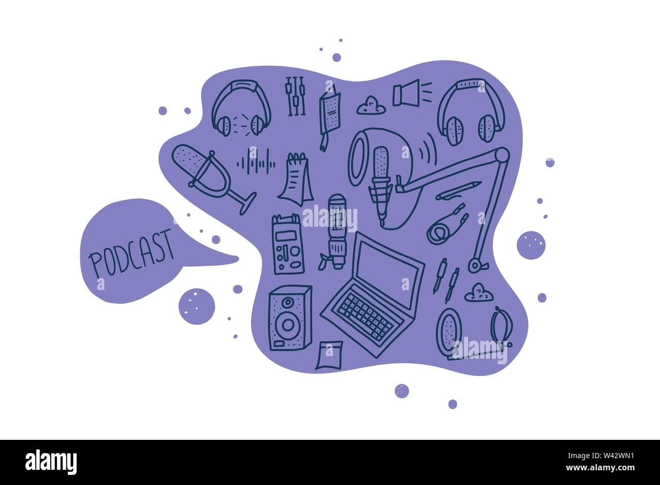 Podcast emblem with handwritten lettering and decoration. Text and ...