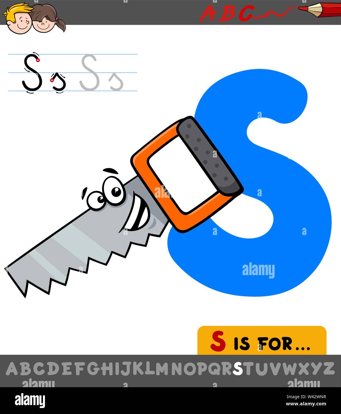 Educational Cartoon Illustration of Letter S from Alphabet with Saw ...