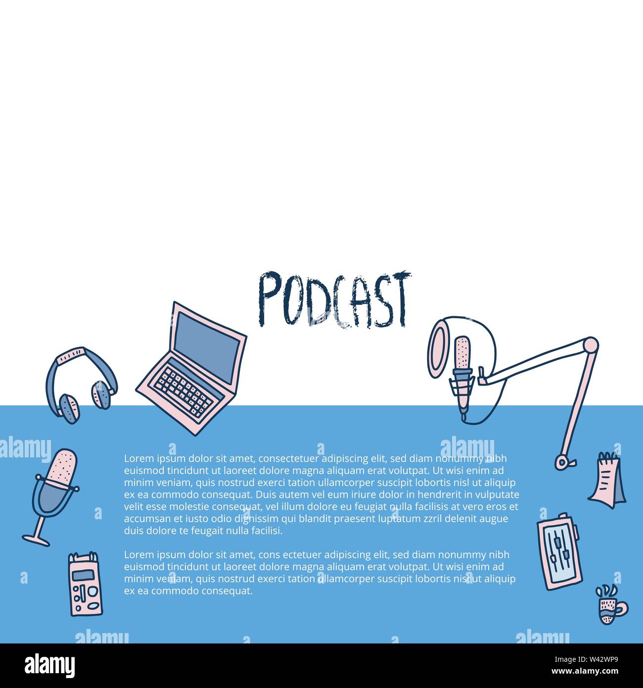 Podcast banner template with handwritten lettering and decoration. Text ...
