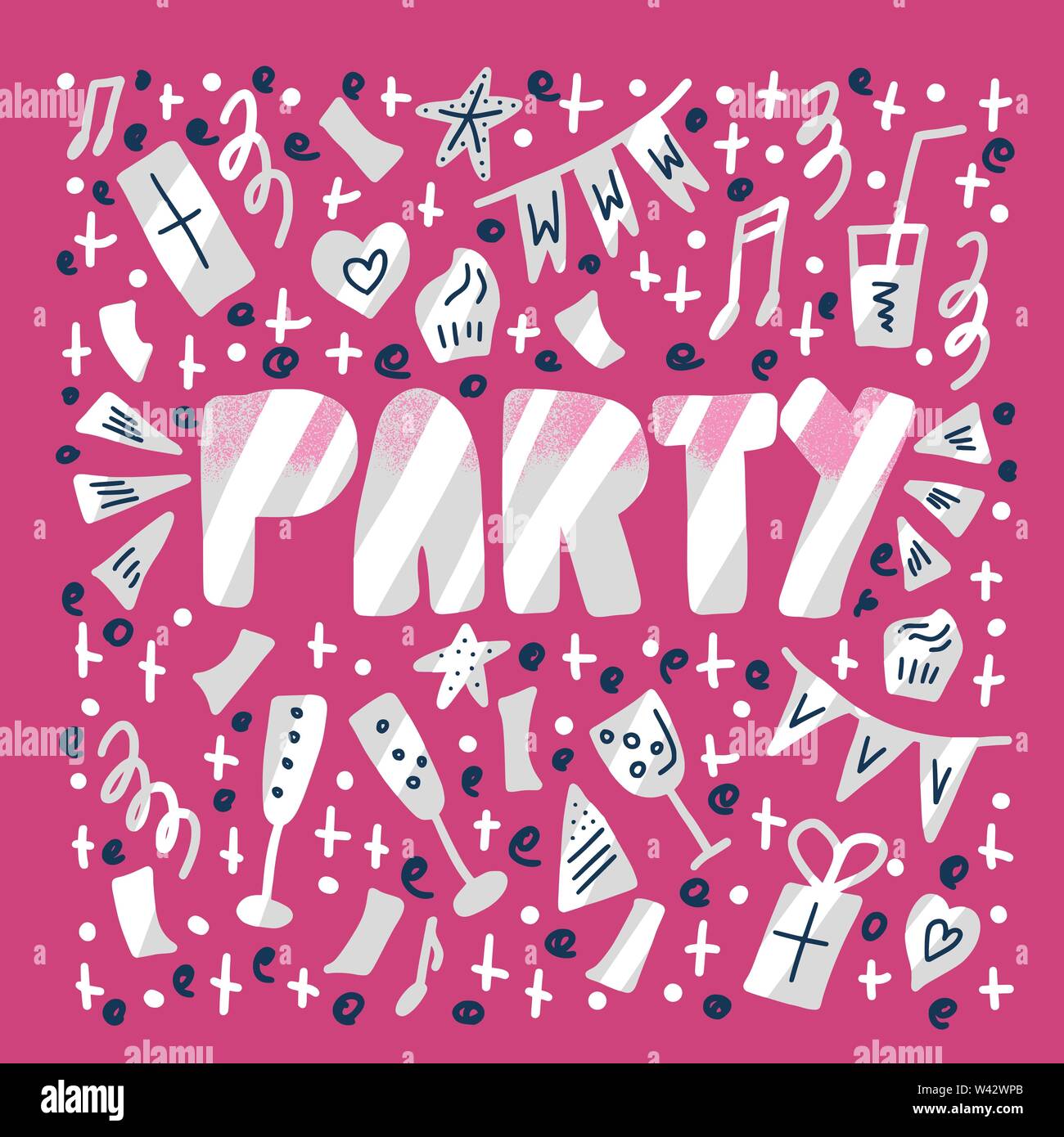 Party poster with handwritten lettering and holiday decoration. Event ...