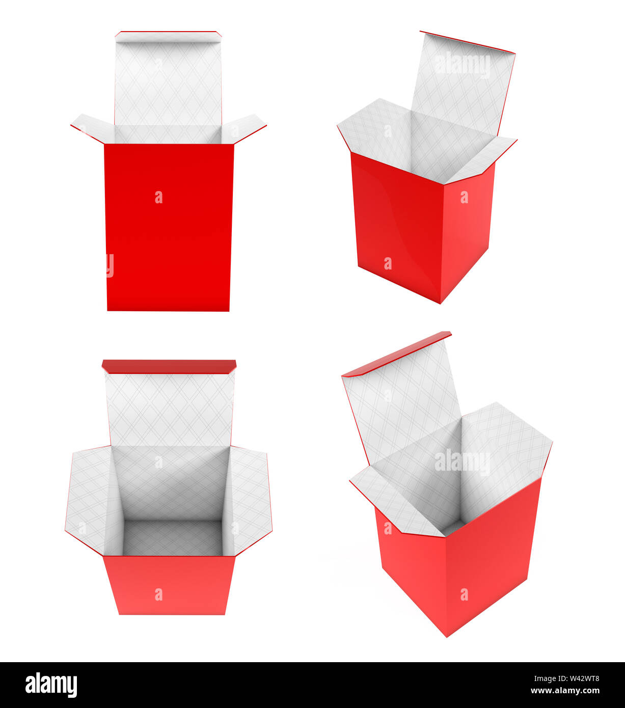 Red high box set. Open cartons with white inside. 3d rendering ...