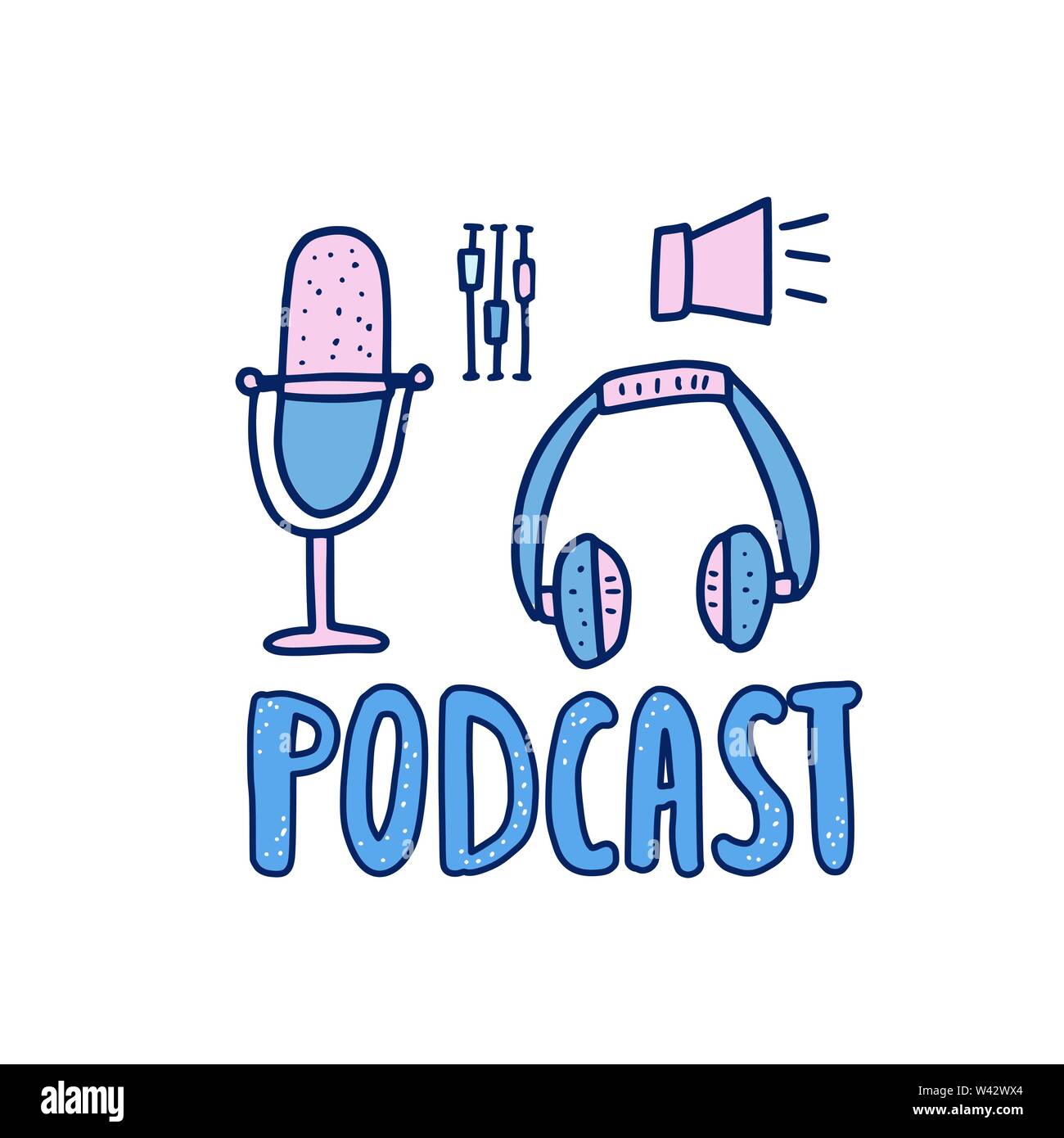 Podcast emblem with handwritten lettering and decoration. Text and ...