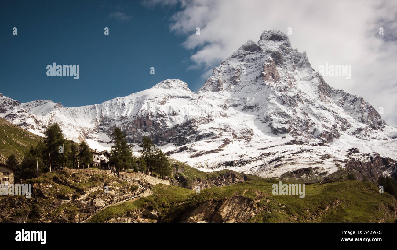 Landscape view of the south face of the Matterhorn, view from Cervinia ...