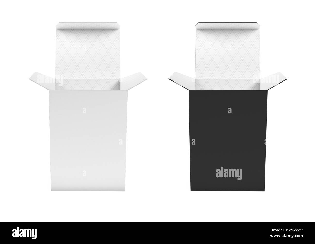 Black and white high boxes. Open cartons with white inside. 3d ...