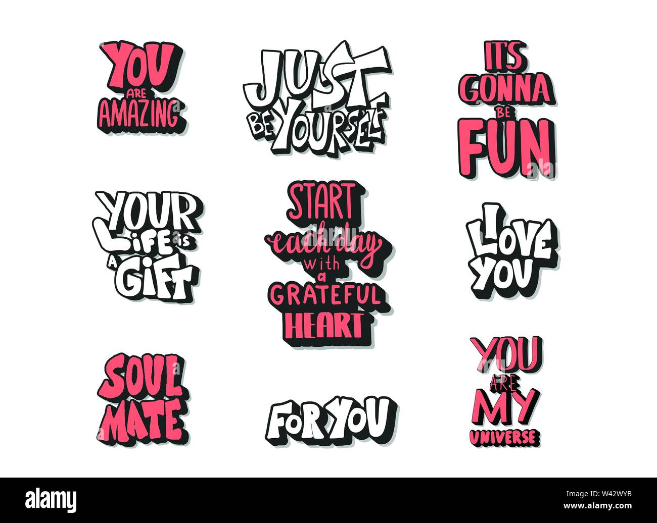Set Of Quotes Isolated Motivational Handwritten Lettering Collection