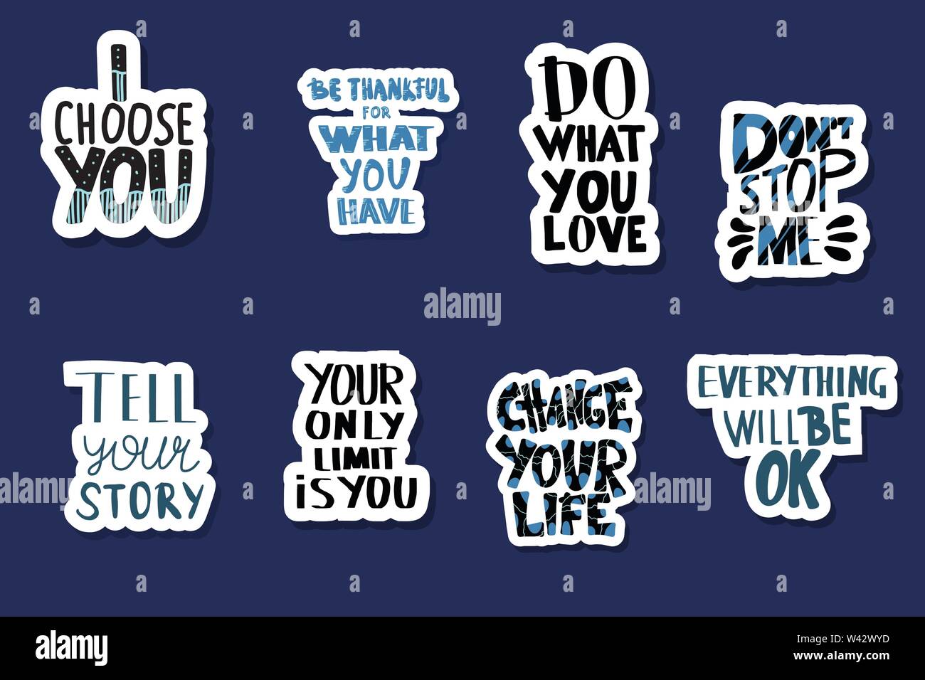 Sticker quotes isolated. Motivational handwritten lettering collection ...