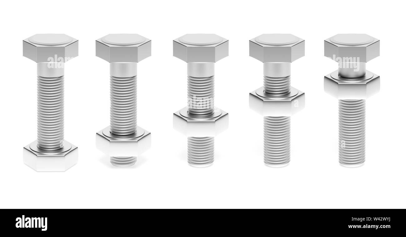 Metal bolts with nut. 3d rendering illustration isolated on white ...