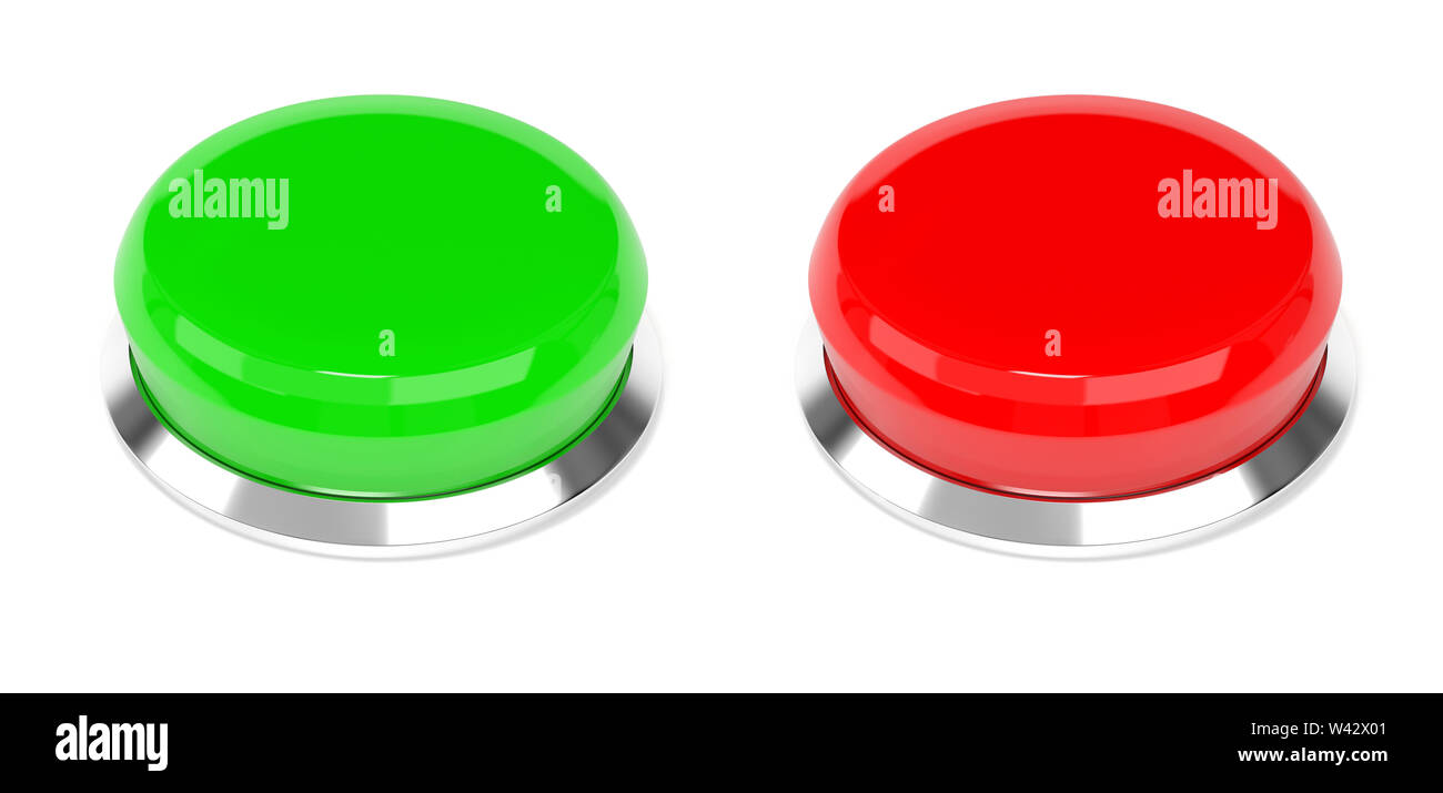 Red and green push buttons. 3d rendering illustration isolated on white ...
