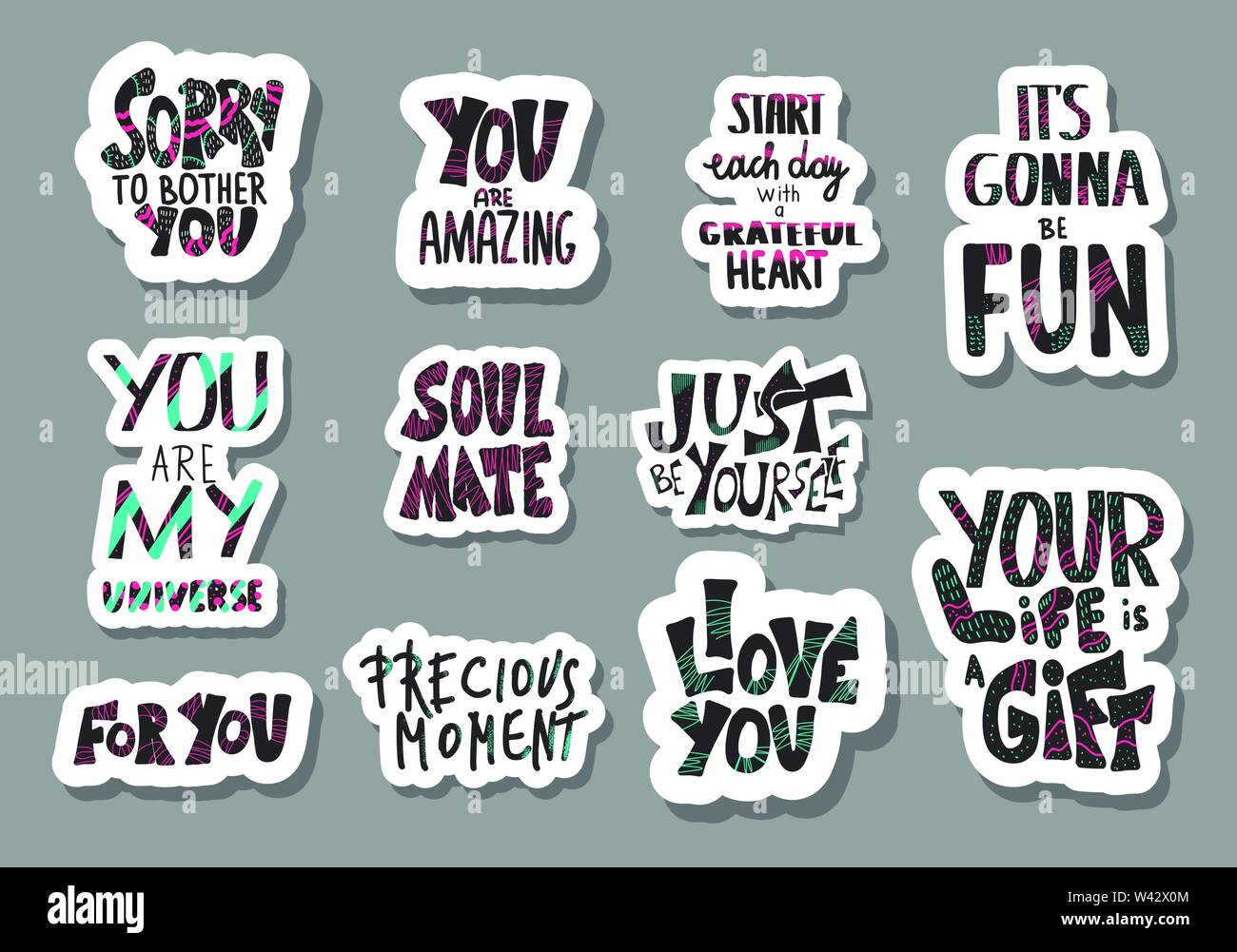 Set of stickers quotes isolated. Motivational handwritten lettering ...