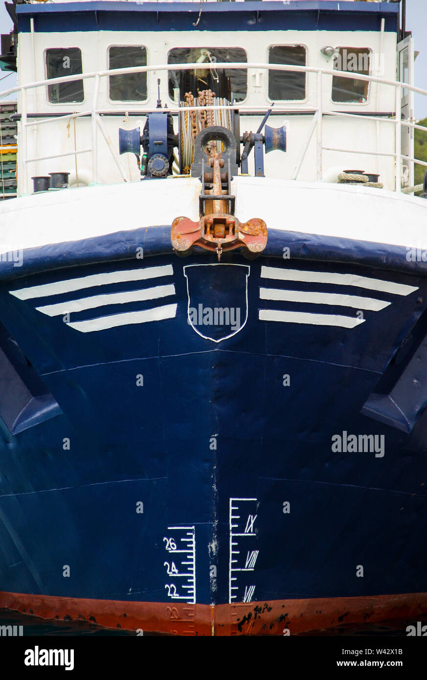 Bow (front) of the industrial fishing ship or a boat Stock Photo - Alamy