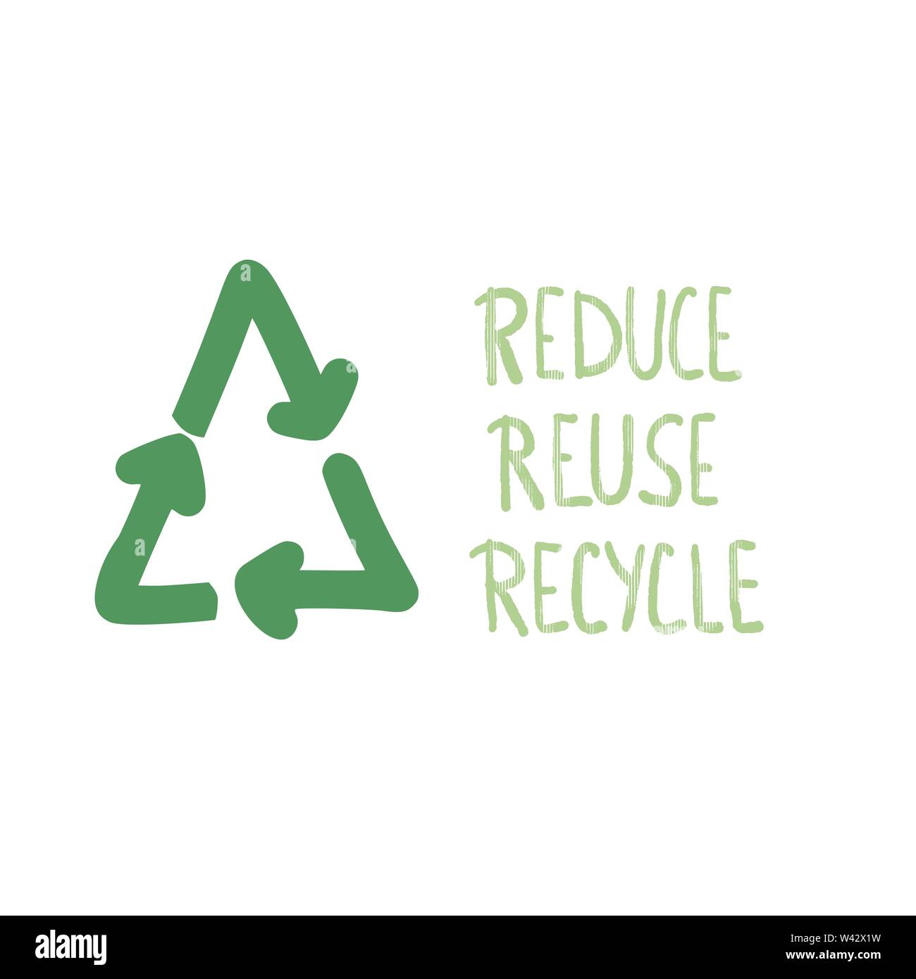 Reduce Reuse Recycle. Quote with decor. Emblem with handwritten lettering. Vector conceptual ...