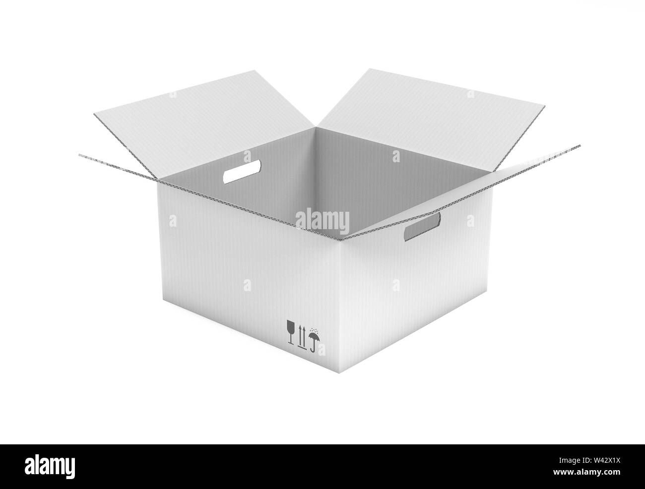 Gray paper box with handle holes. 3d rendering illustration isolated on ...