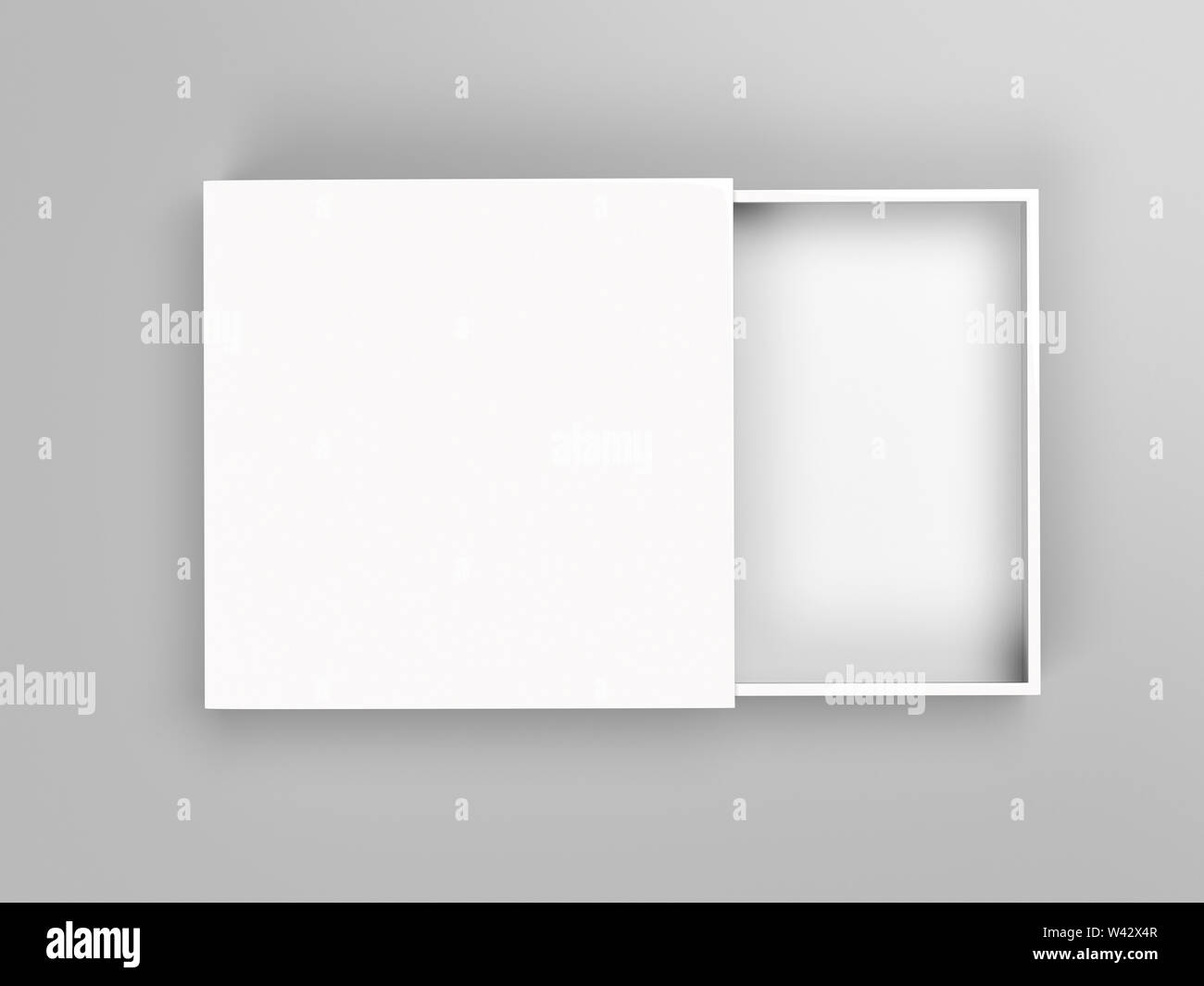 Slider box. White blank open box mock up. On gray background. 3d ...