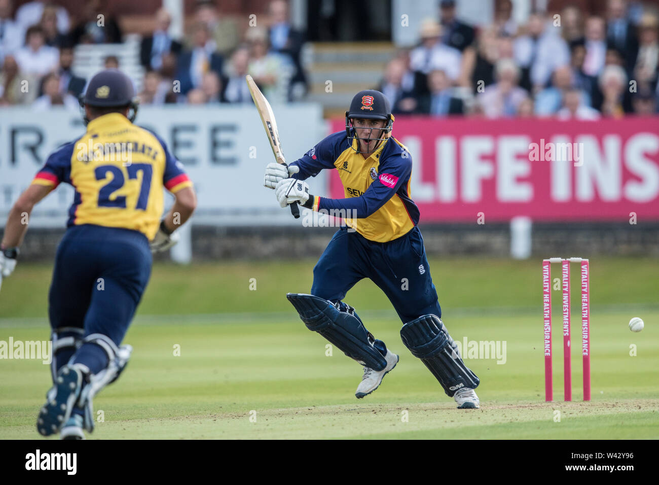 London, UK. 18 July, 2019. Dan Lawrence batting for Essex Eagles ...