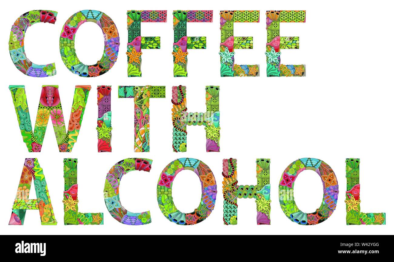 Hand-painted art design. Hand drawn illustration words COFFEE WITH ...