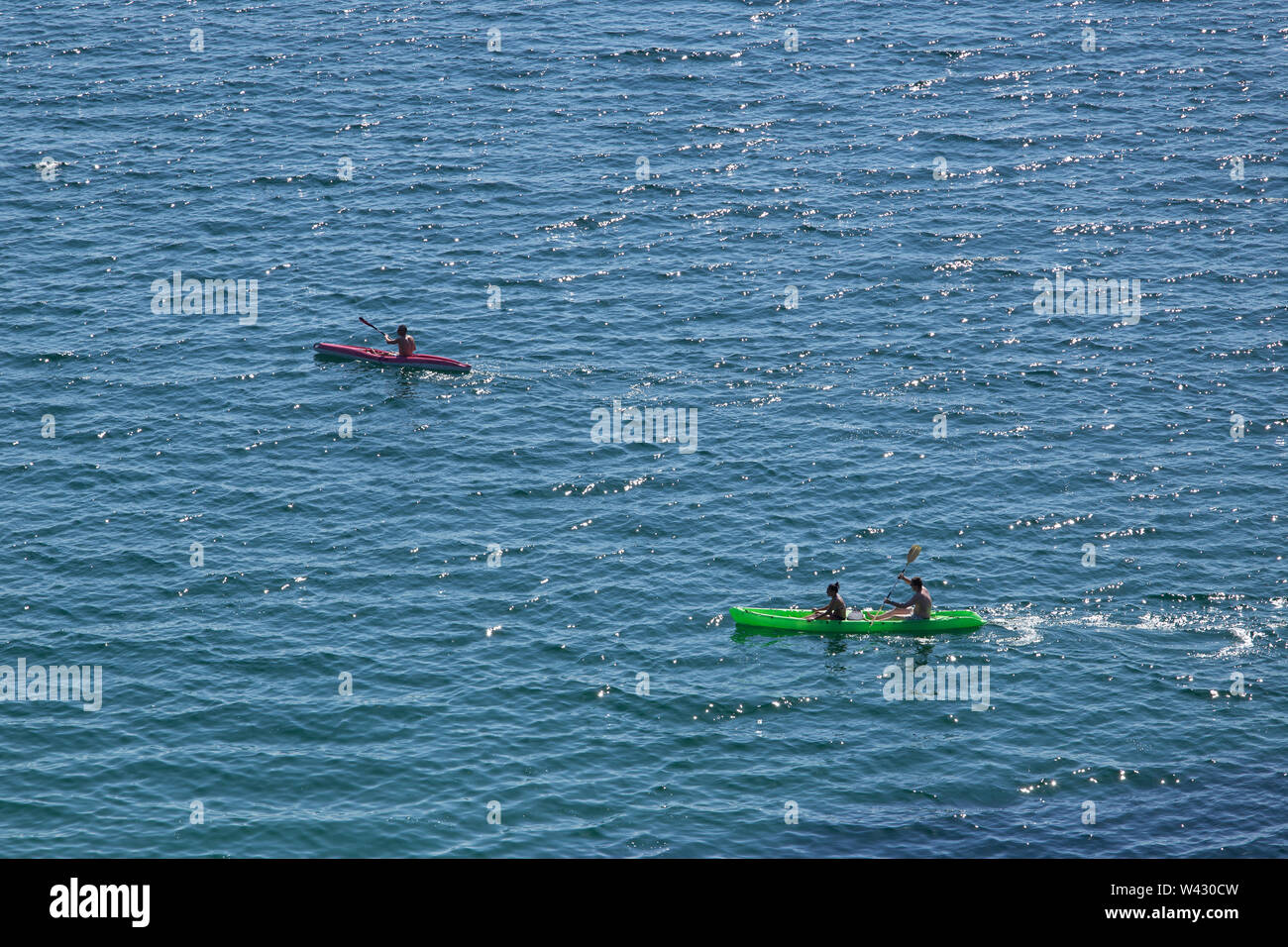 View of two Sea Kayaks from above. Kayaking and canoeing together Stock ...