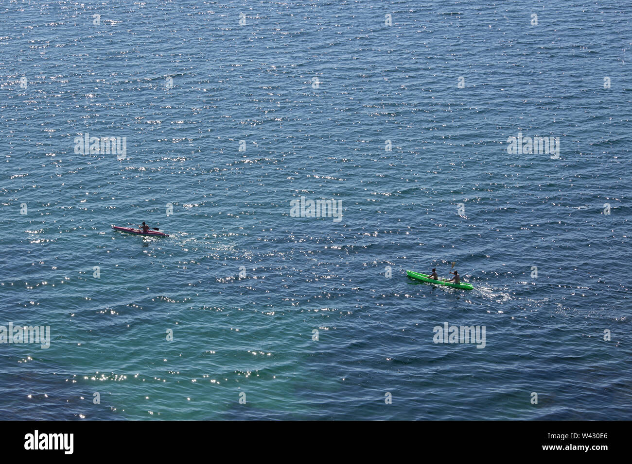 View of two Sea Kayaks from above. Kayaking and canoeing together Stock ...
