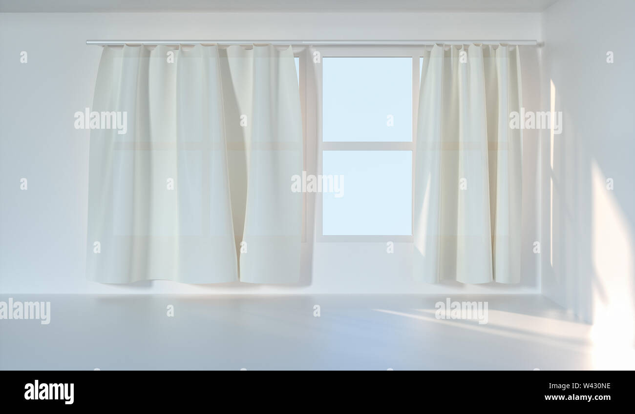 An empty room with sunshine come through the curtain, 3d rendering ...