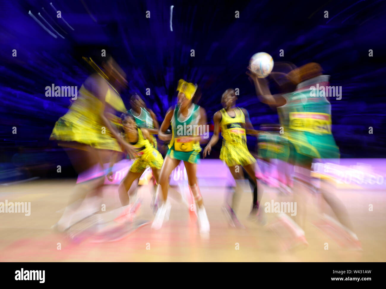 Match action between Jamaica and Zimbabwe during the Netball World Cup ...