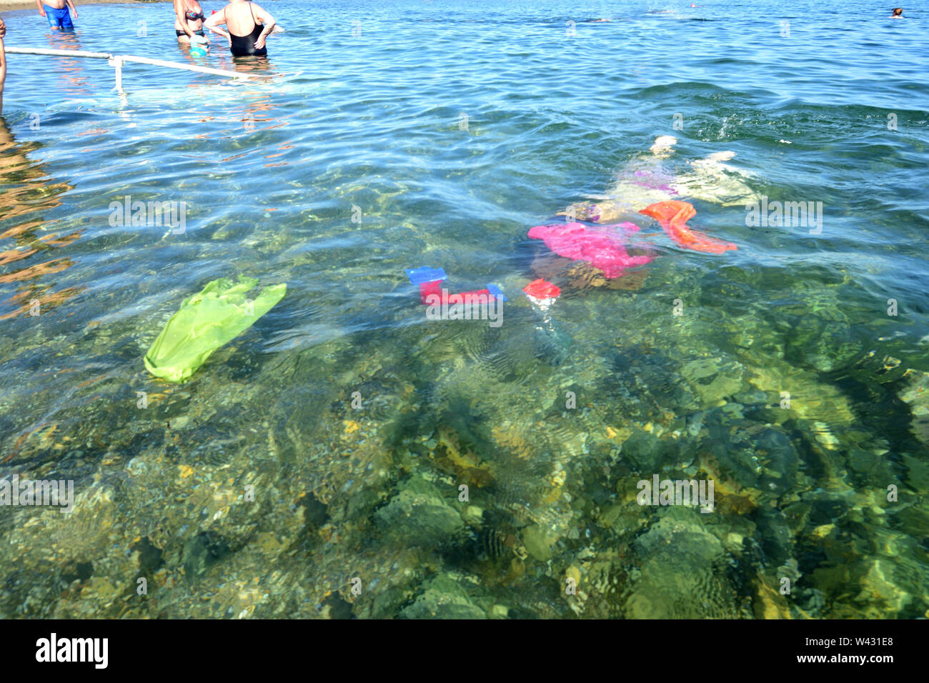 woman diving in the sea with garbage Stock Photo - Alamy