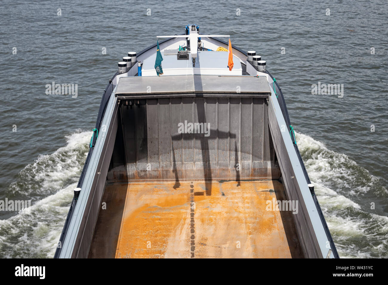 Aerial view empty cargo deck sailing barge in the Netherlands Stock ...