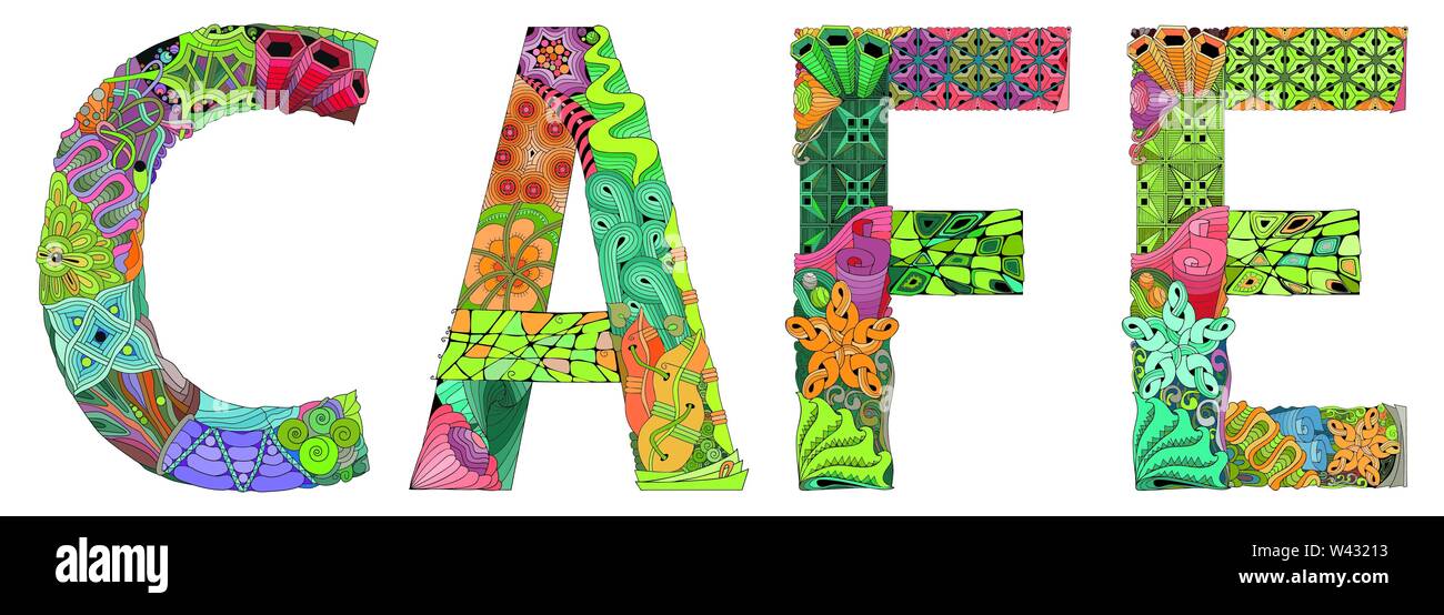 Hand-painted art design. Hand drawn illustration word CAFE for t-shirt ...