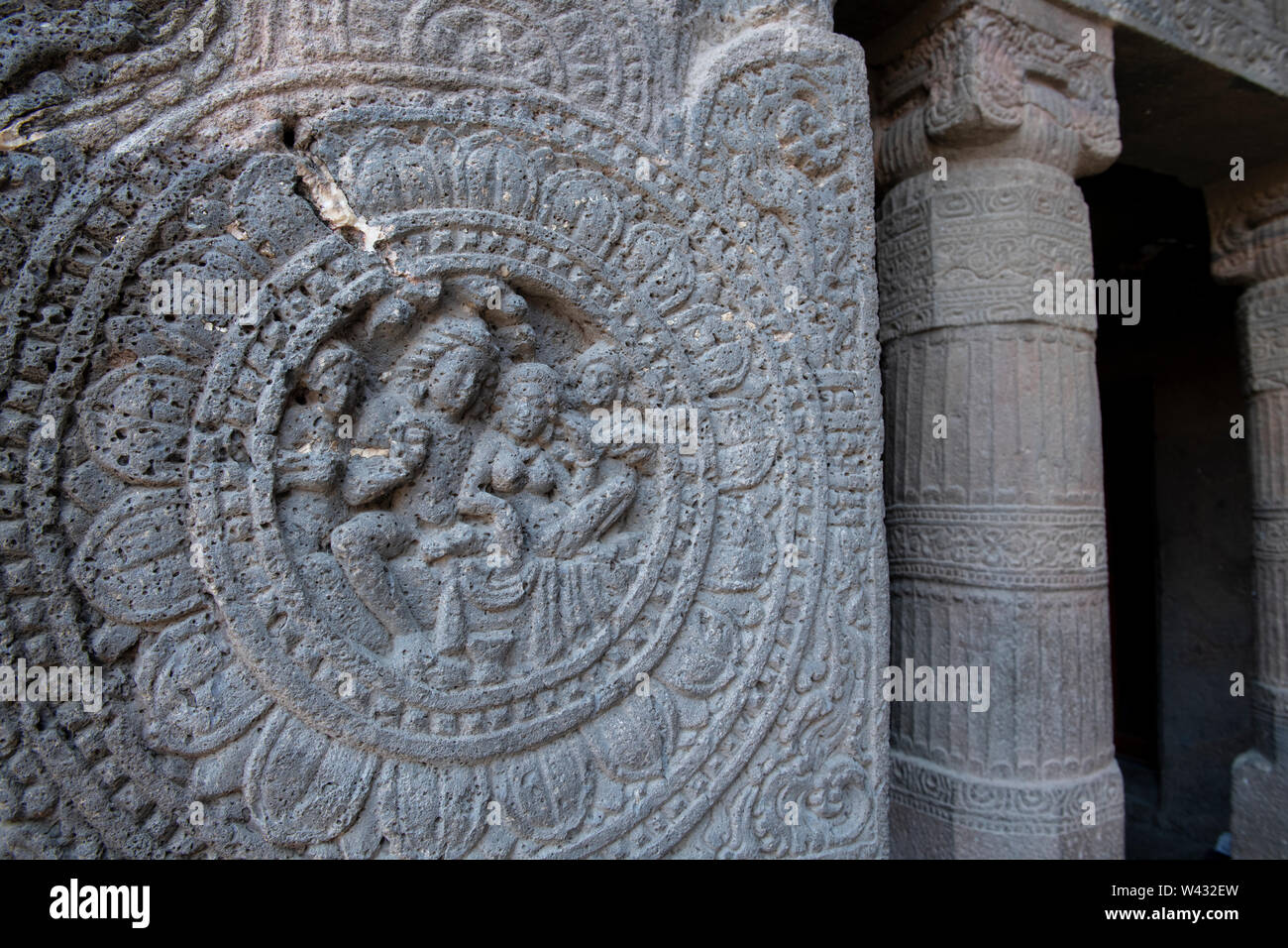 India, Maharashtra, Ajanta, Ajanta Caves. Cave 26, circa 625 A.D ...