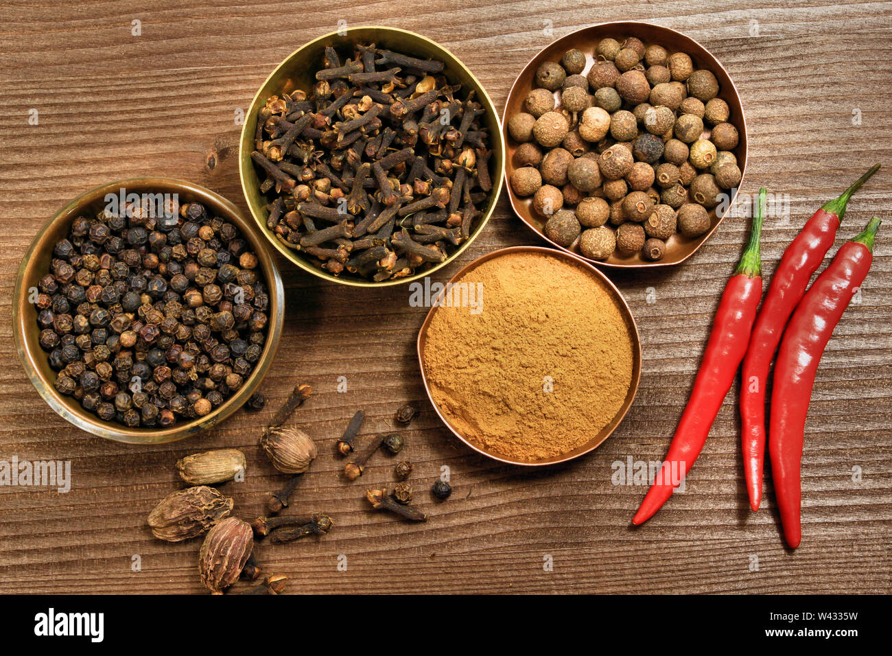Original top shot of whole spices with chili. Rustic style Stock Photo ...