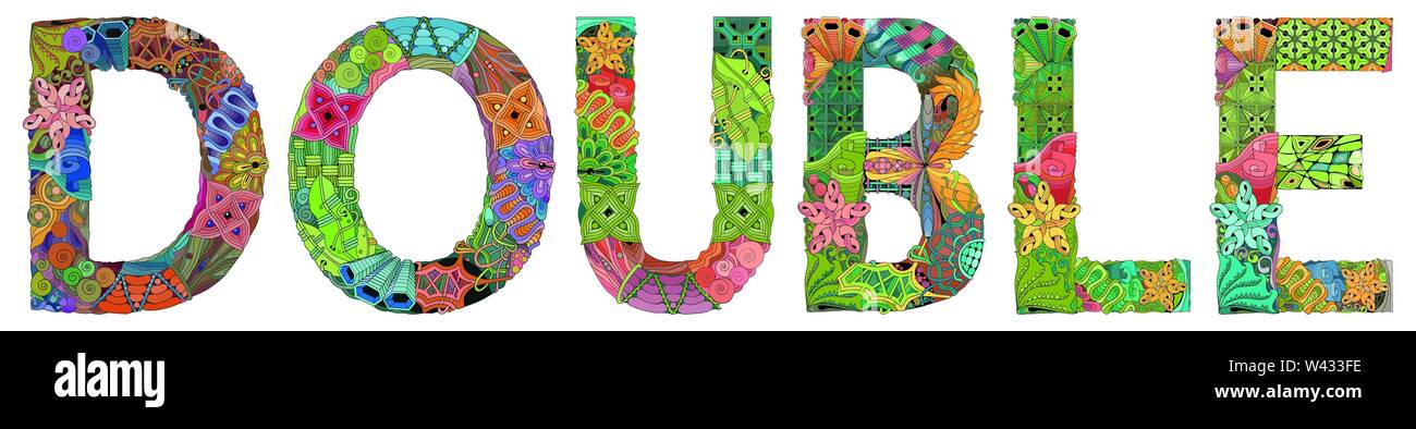 Hand-painted art design. Hand drawn illustration word DOUBLE for t ...