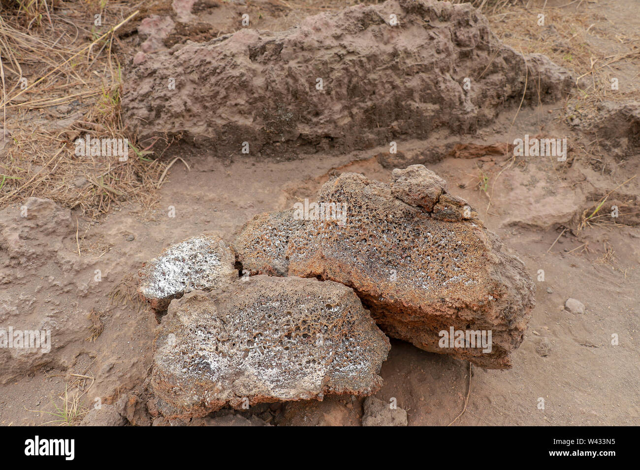Hardened pieces of lava stones. Porous structure of igneous lava ...