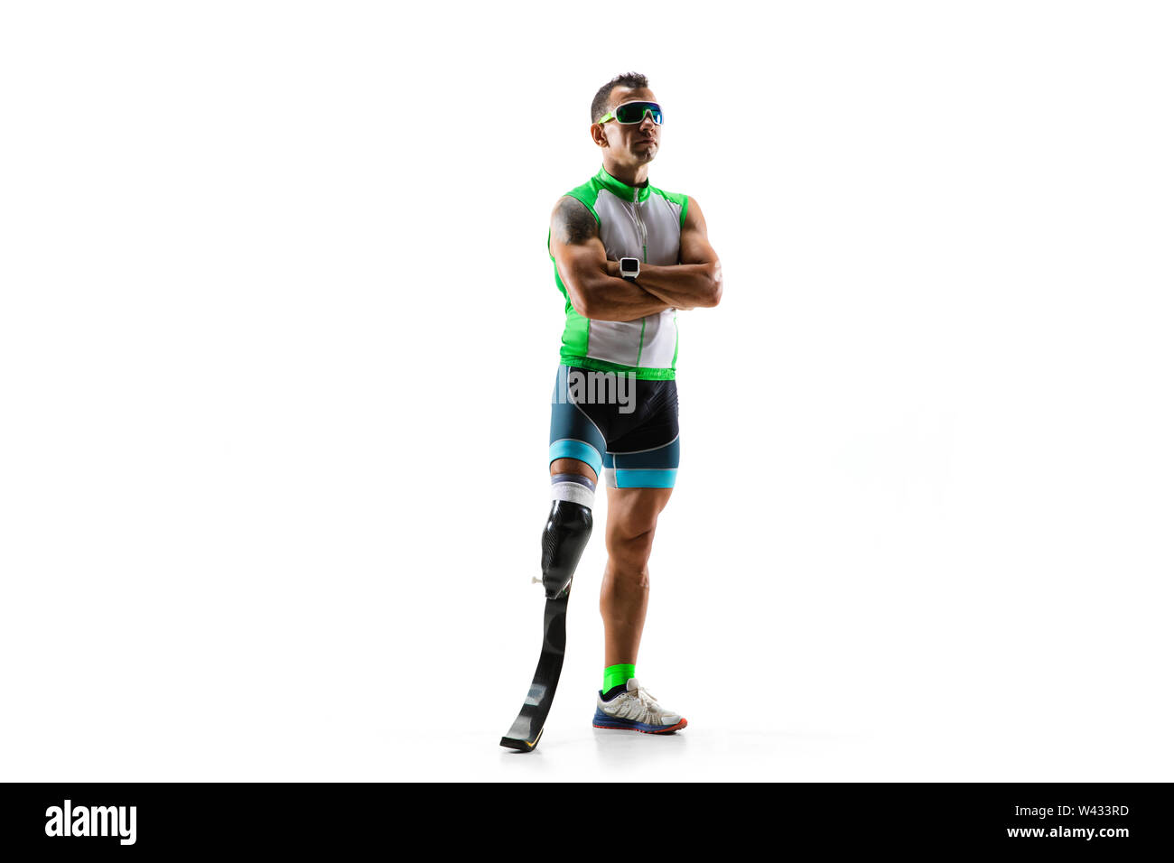 Athlete with disabilities or amputee isolated on white studio ...