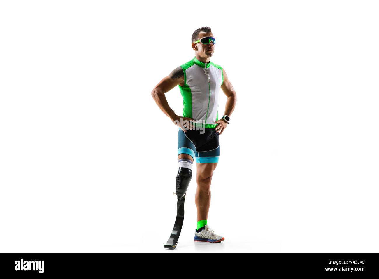 Athlete with disabilities or amputee isolated on white studio ...