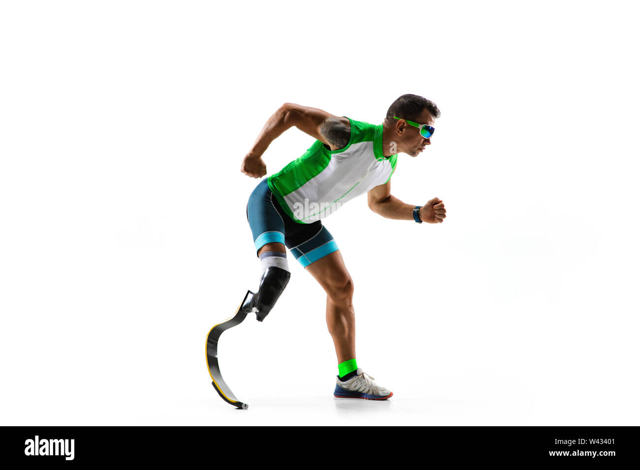 Athlete with disabilities or amputee isolated on white studio ...