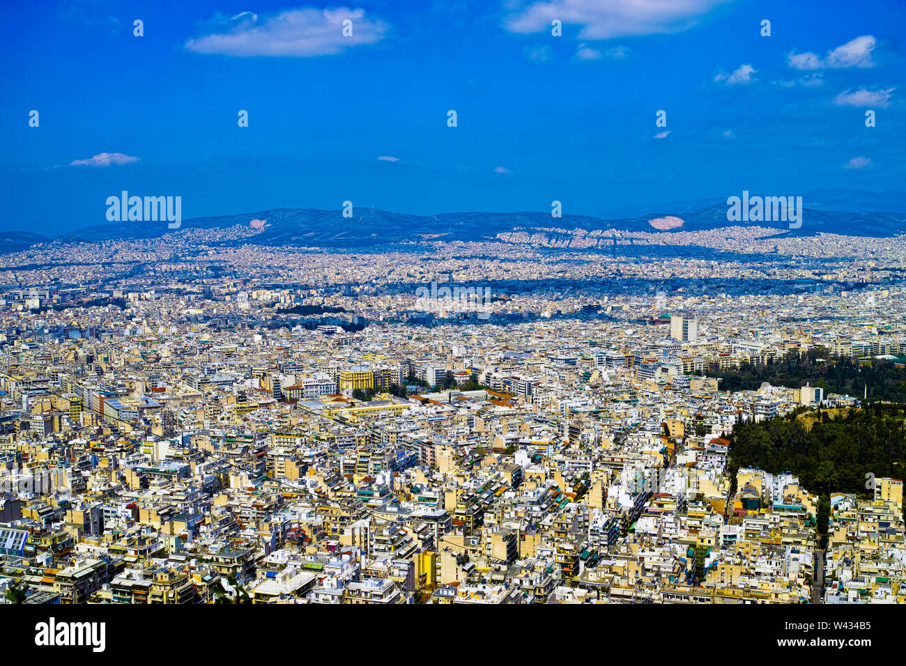 Athens, capital of Greece, in spring, view from hill, cityscape with ...