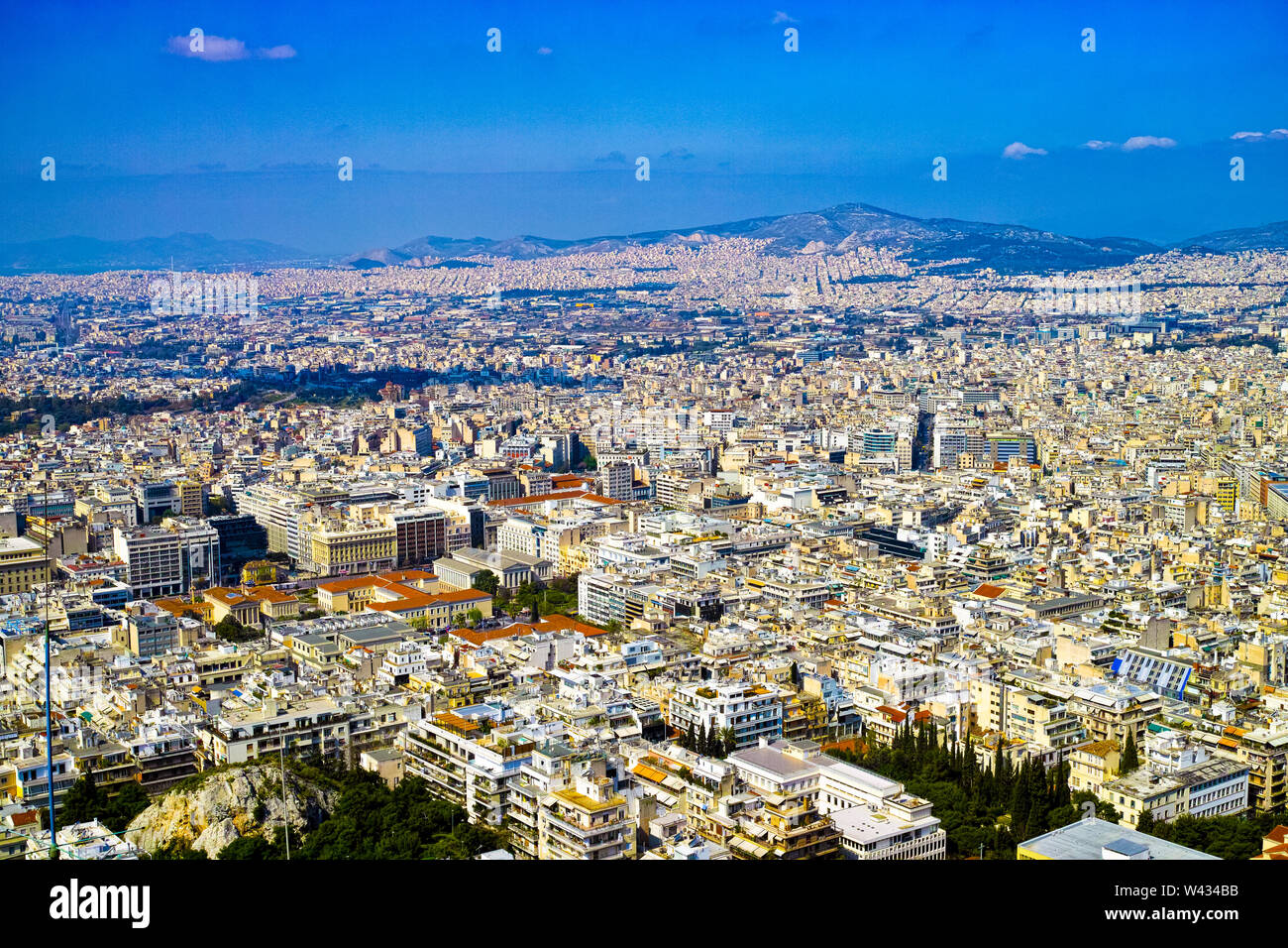Athens, capital of Greece, in spring, view from hill, cityscape with ...