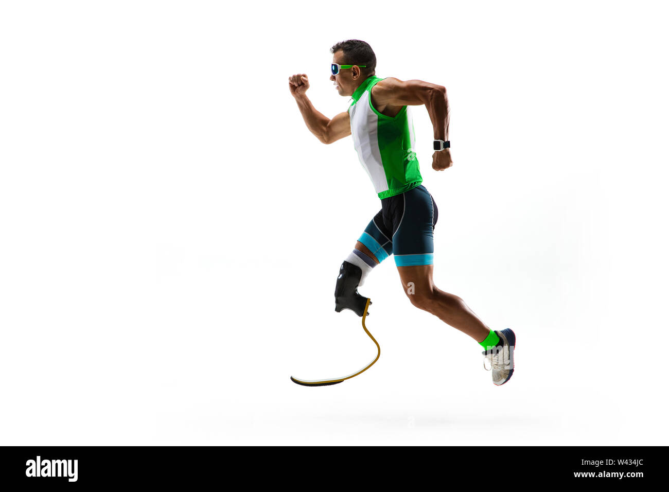 Athlete with disabilities or amputee isolated on white studio ...