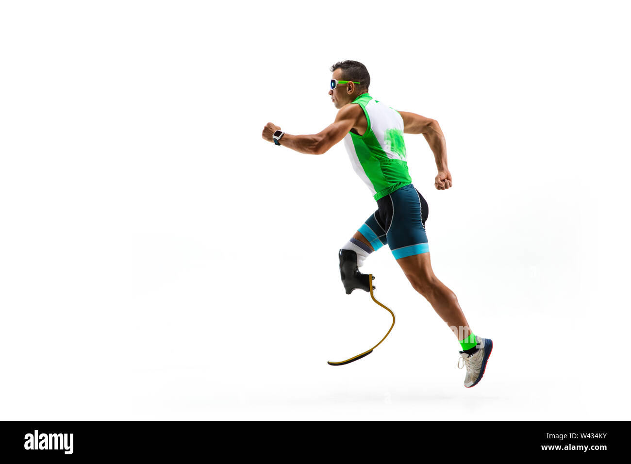 Athlete with disabilities or amputee isolated on white studio ...