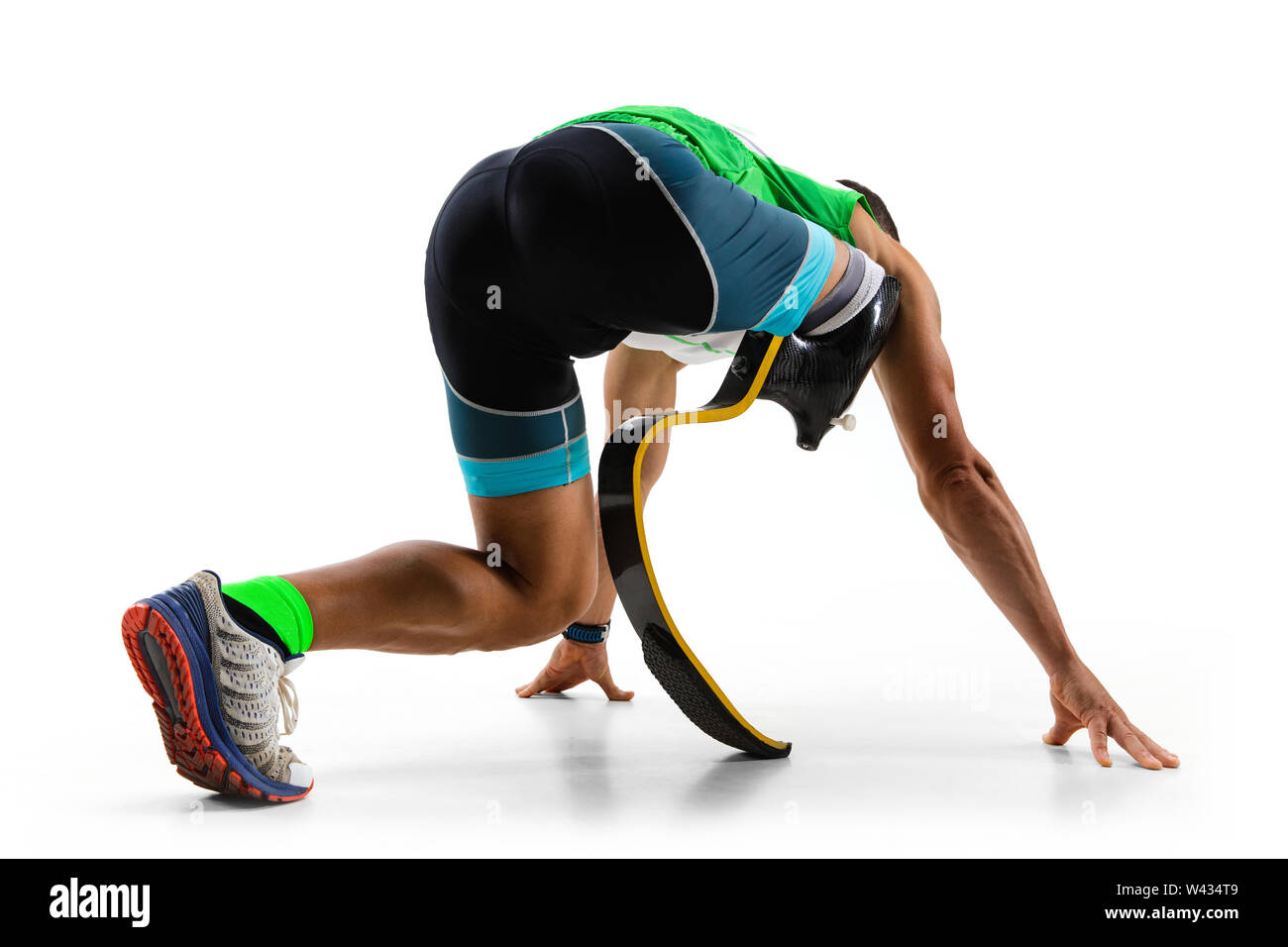 Athlete with disabilities or amputee isolated on white studio ...