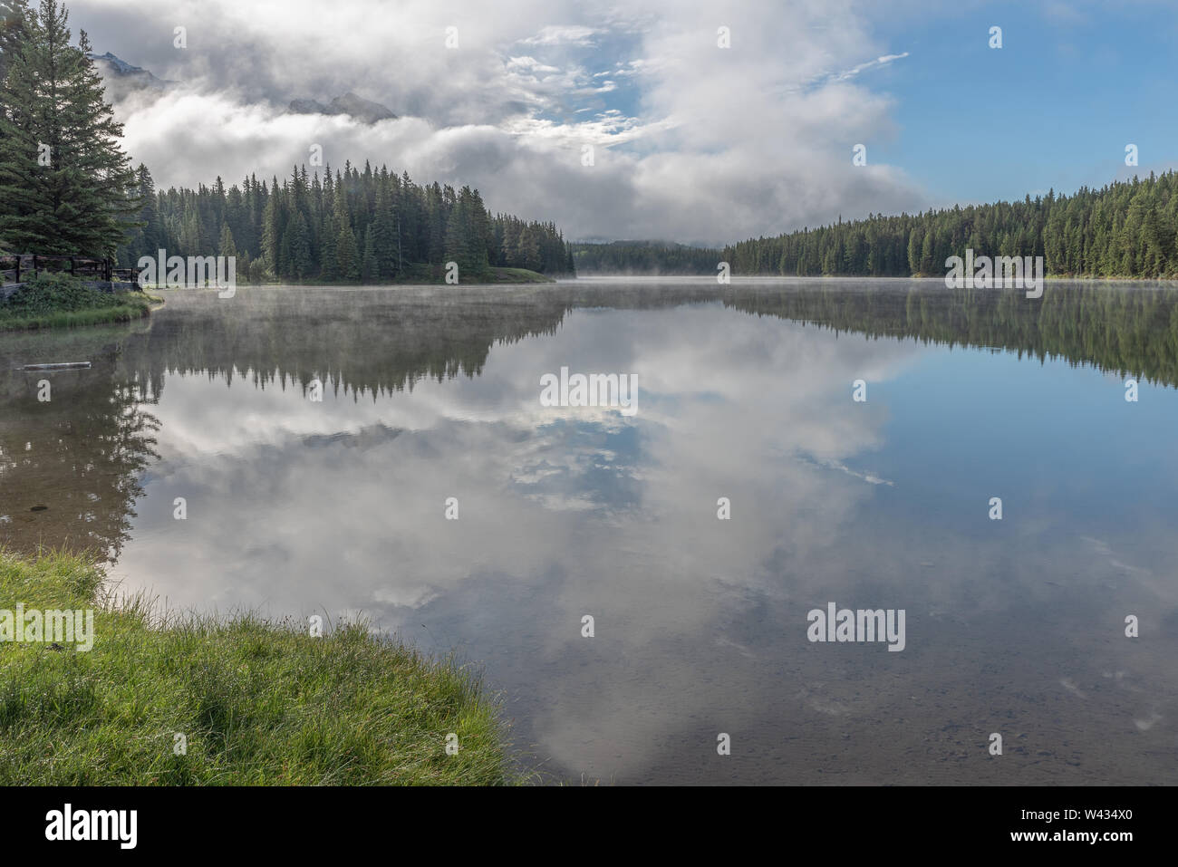 Clouds at Johnson Lake in Banff National Park, Alberta, Canada Stock ...