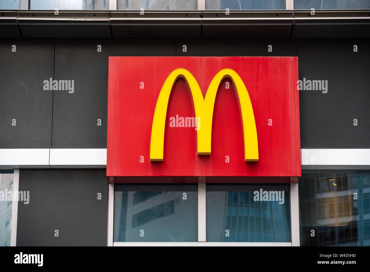 An American fast food company McDonald's restaurant and logo seen in ...
